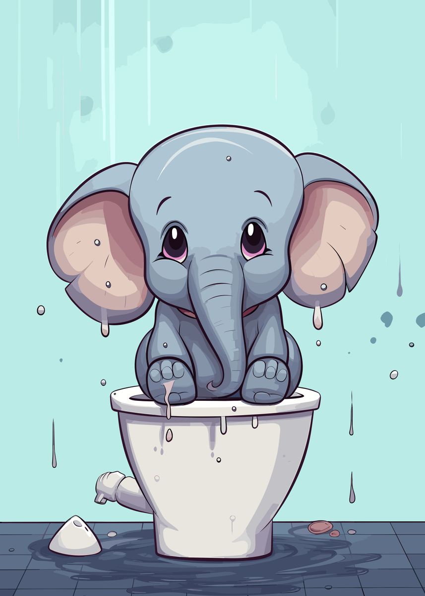 'Cheerful Toilet Elephant' Poster, picture, metal print, paint by ...