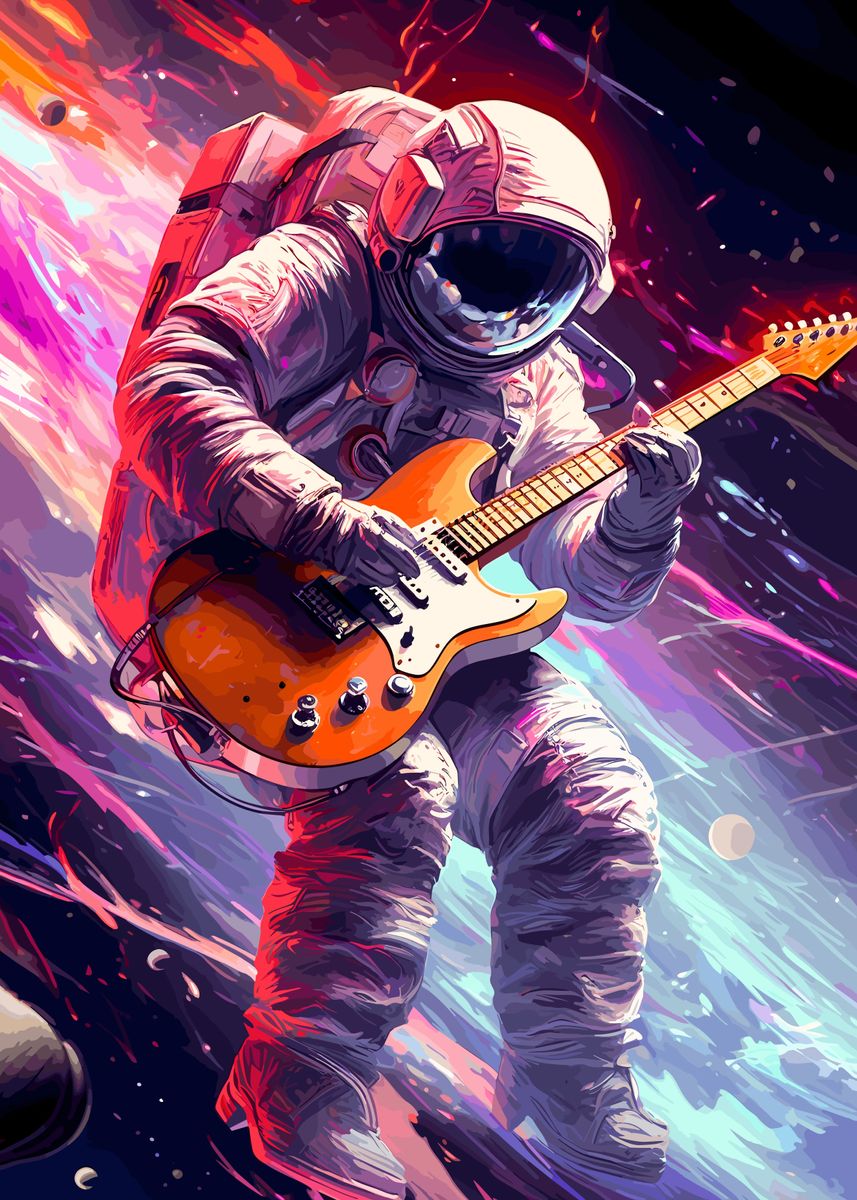 'Galactic Astronaut Guitar' Poster, picture, metal print, paint by ...