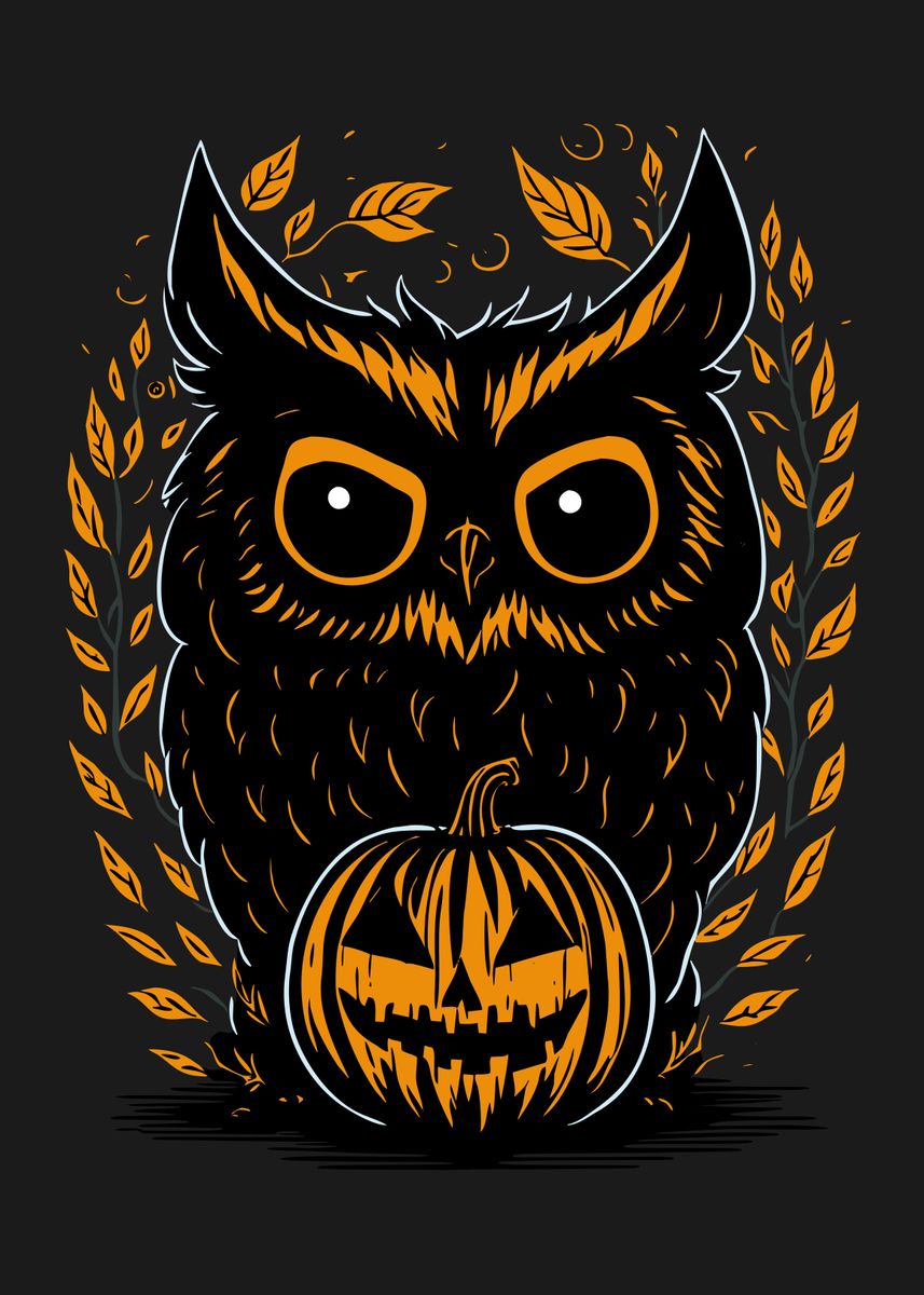 'Halloween Owl' Poster, picture, metal print, paint by TMBTM | Displate