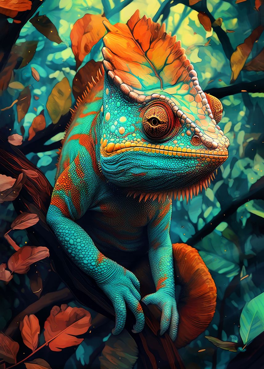 'Chameleon animal art' Poster, picture, metal print, paint by JBJart ...