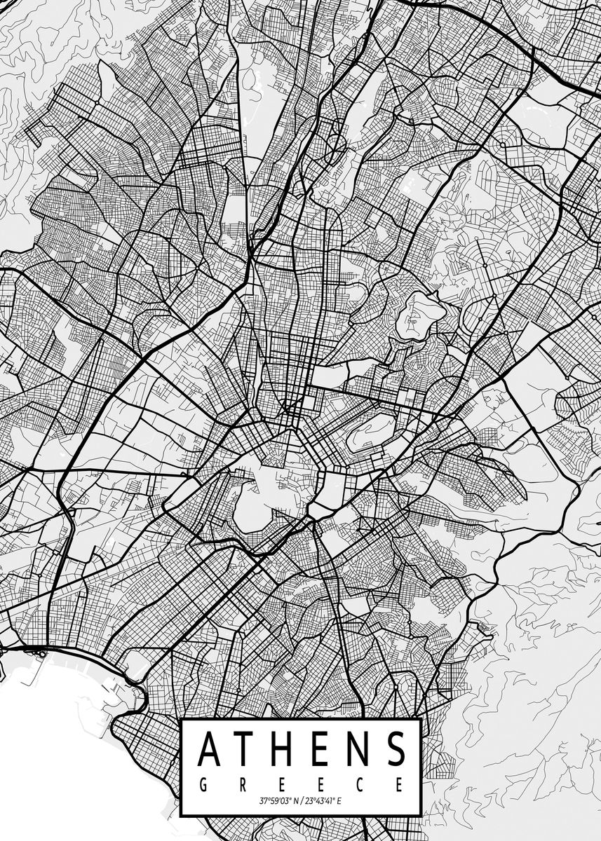 'Athens City Map Light' Poster, picture, metal print, paint by deMAP ...
