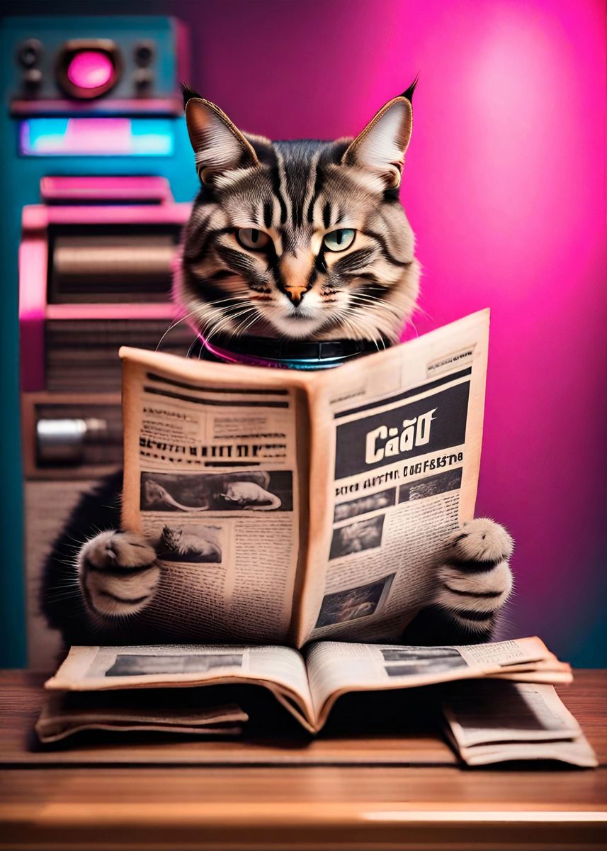 ' Cat Newspaper' Poster, picture, metal print, paint by Tech Manis ...