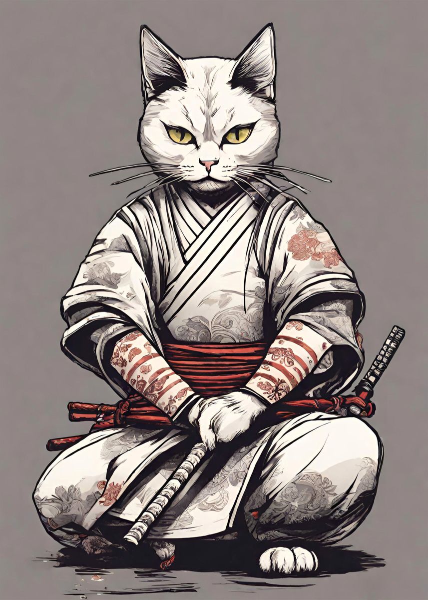 'Samurai Cat' Poster, picture, metal print, paint by Tech Manis | Displate