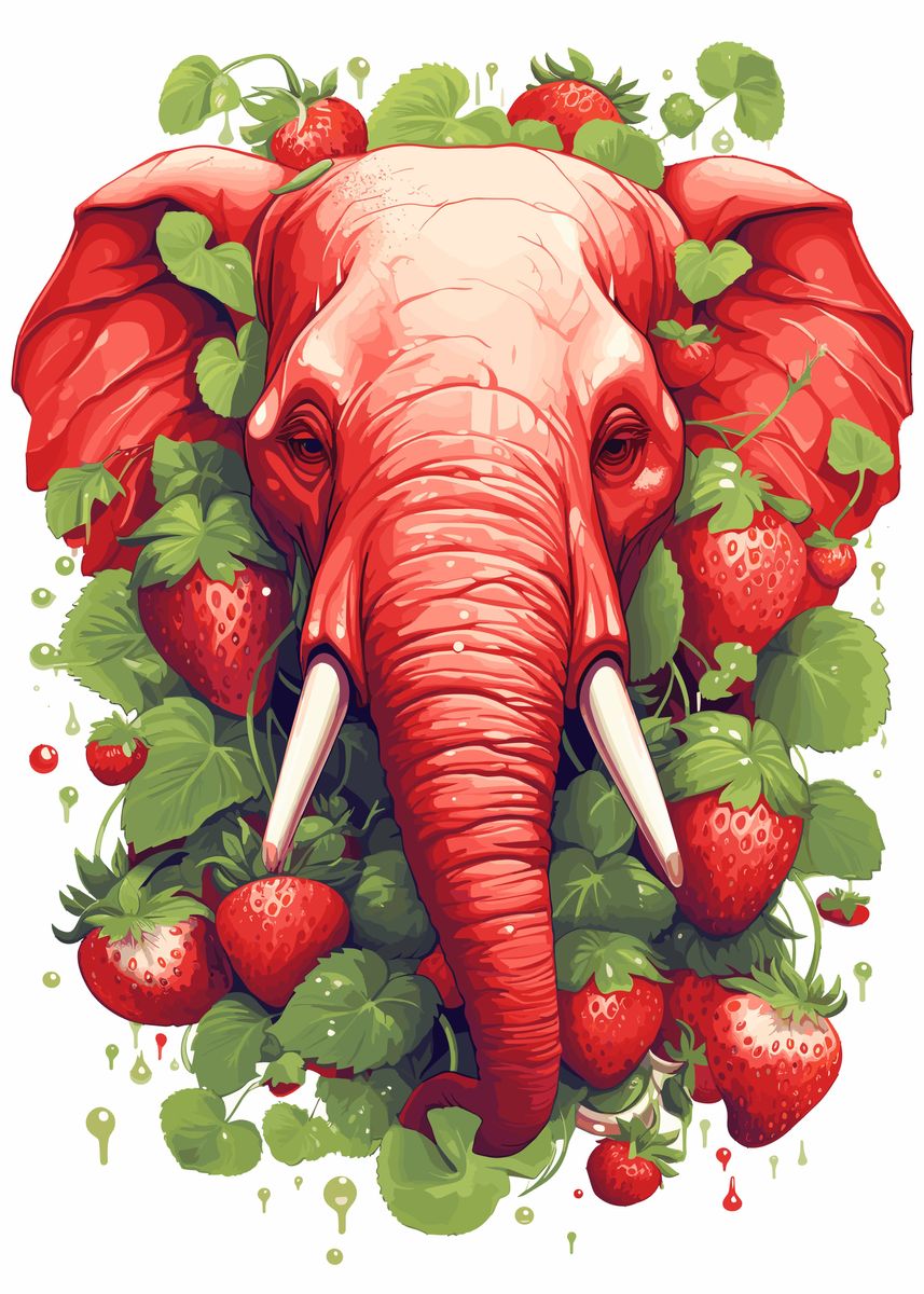 'Strawberry Elephant Meme' Poster, picture, metal print, paint by Mesh ...