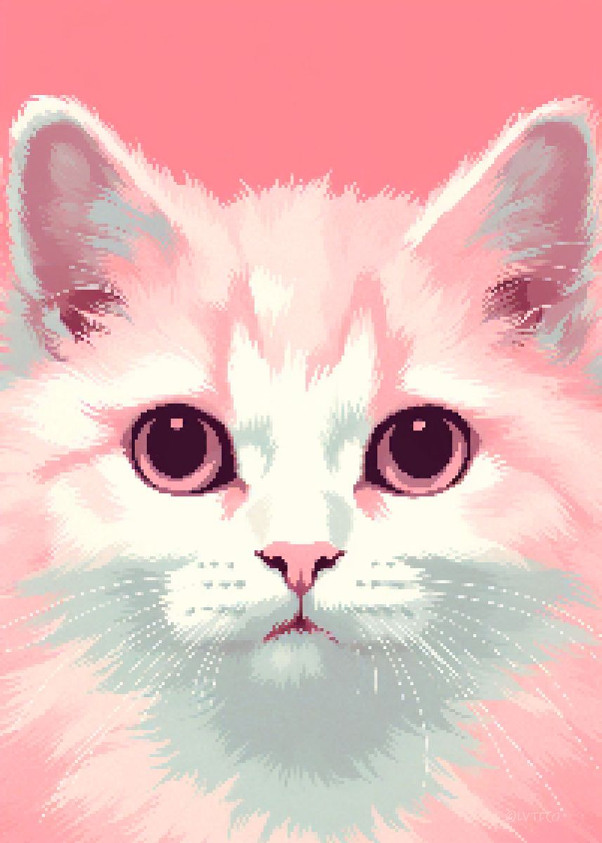 'Pink Cat Pixel Art' Poster, picture, metal print, paint by LVTFCO ...