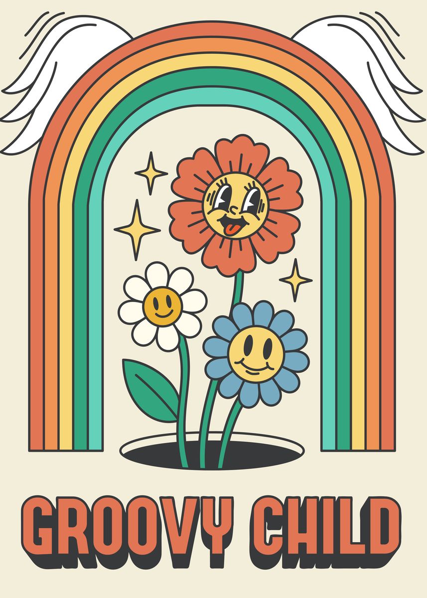 'Groovy Child Flower' Poster, picture, metal print, paint by RED | Displate