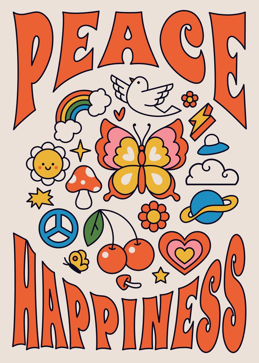 'Peace Happiness Groovy' Poster, picture, metal print, paint by Taylor ...