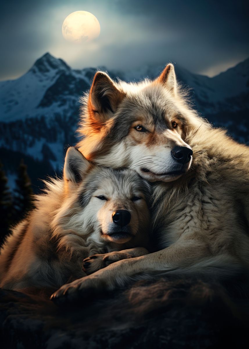 'wolves in love' Poster, picture, metal print, paint by Adel S | Displate