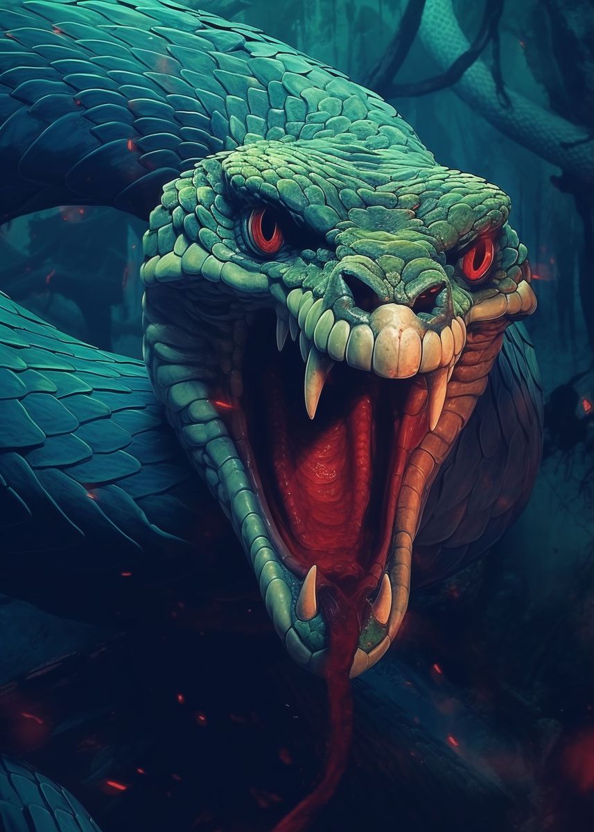 'Huge Wild Snake ' Poster, picture, metal print, paint by Cybronauts ...