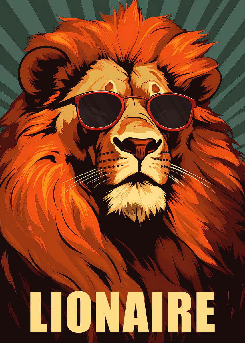 'King of Cool Lionaire Lion' Poster, picture, metal print, paint by ...