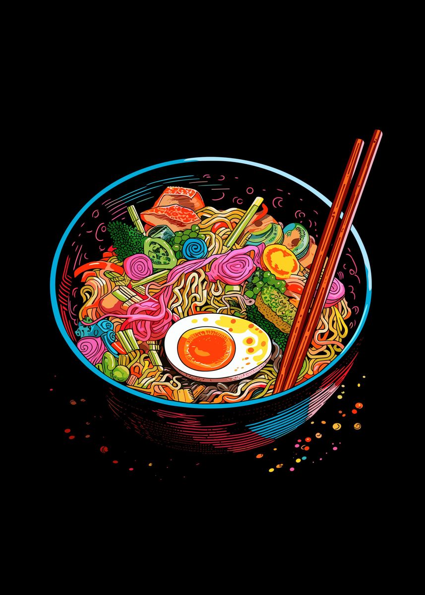 'ramen japan neon' Poster, picture, metal print, paint by Mike Stand ...