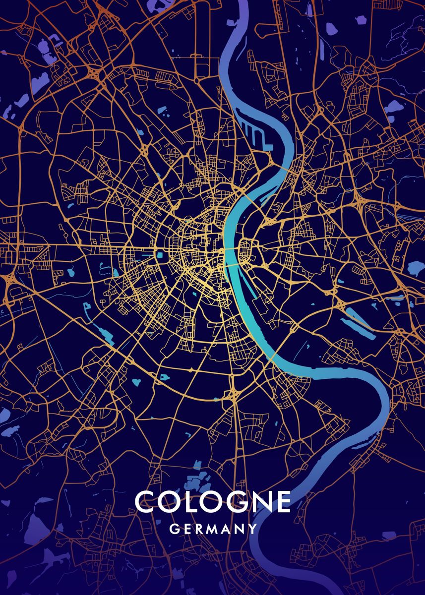 'Koln Cologne Map' Poster, picture, metal print, paint by Miracle ...
