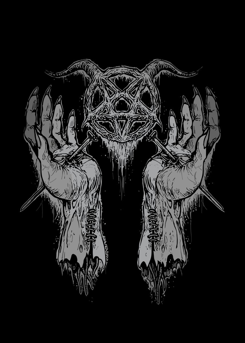 'glued hands and a satanic ' Poster, picture, metal print, paint by ...