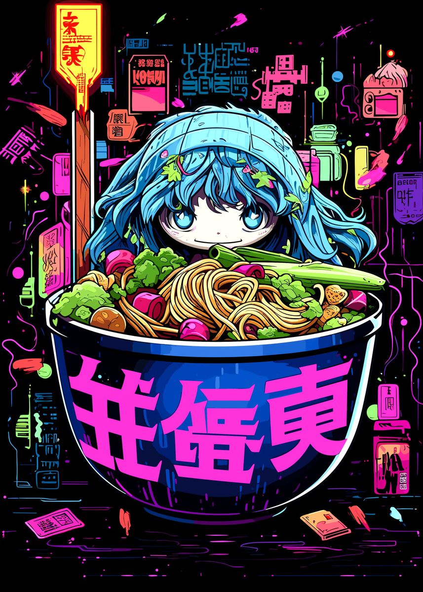 'ramen japan neon' Poster, picture, metal print, paint by Mike Stand ...
