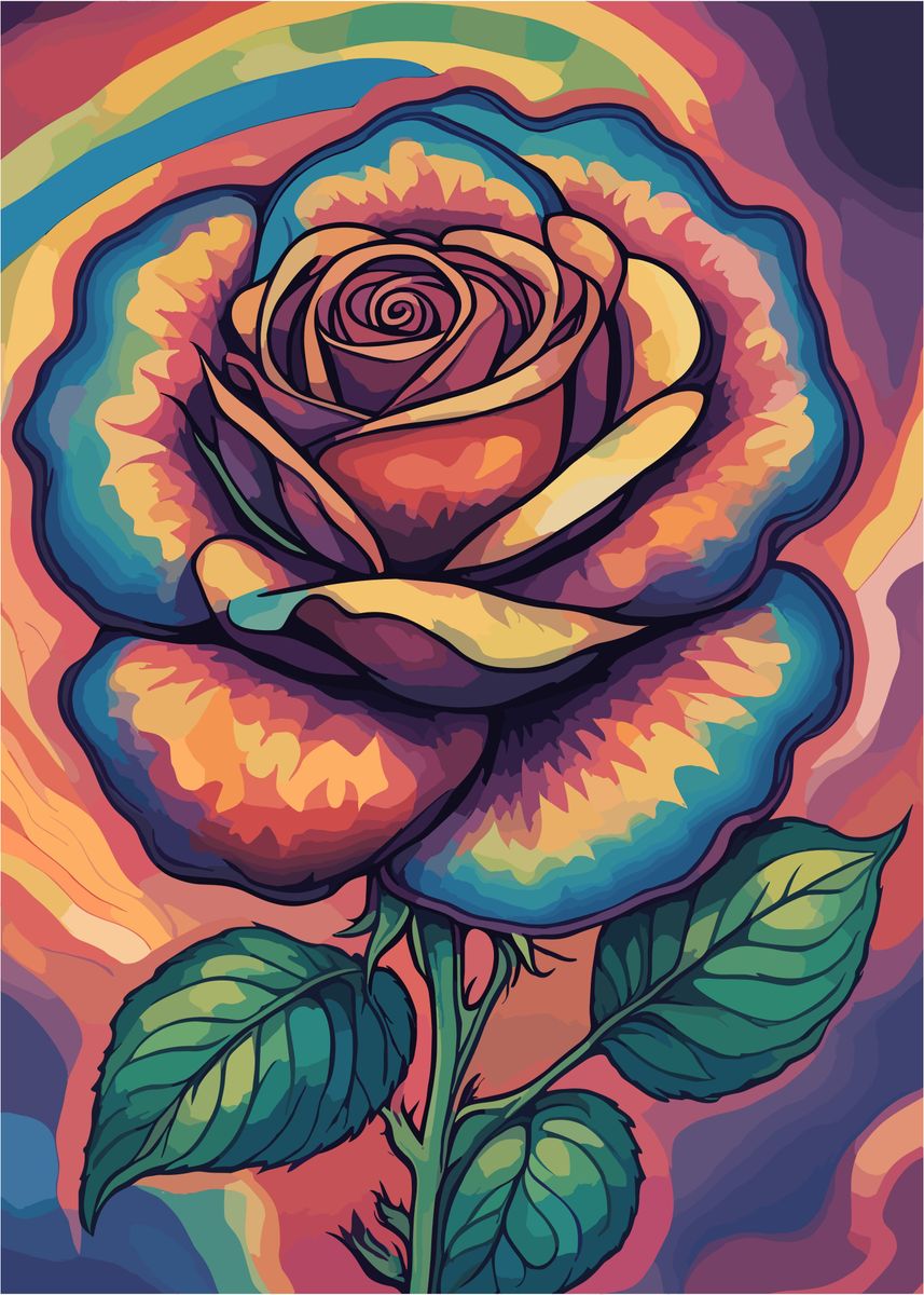 'Psychedelic Rose Flower' Poster, picture, metal print, paint by Art ...