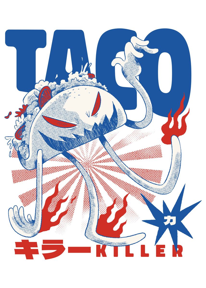 'Taco Food Monster' Poster, picture, metal print, paint by Adam | Displate