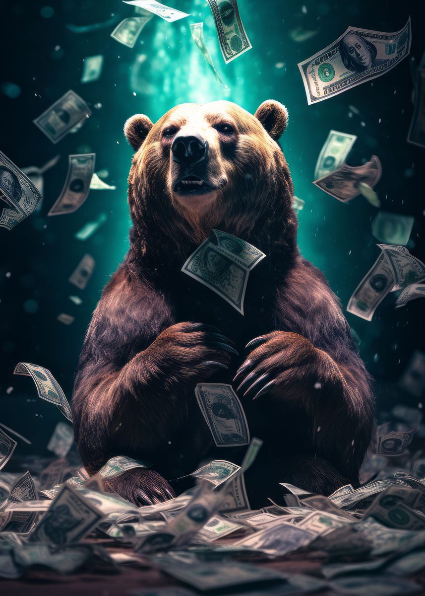 'Money Bear Dollar Bills' Poster, picture, metal print, paint by ...