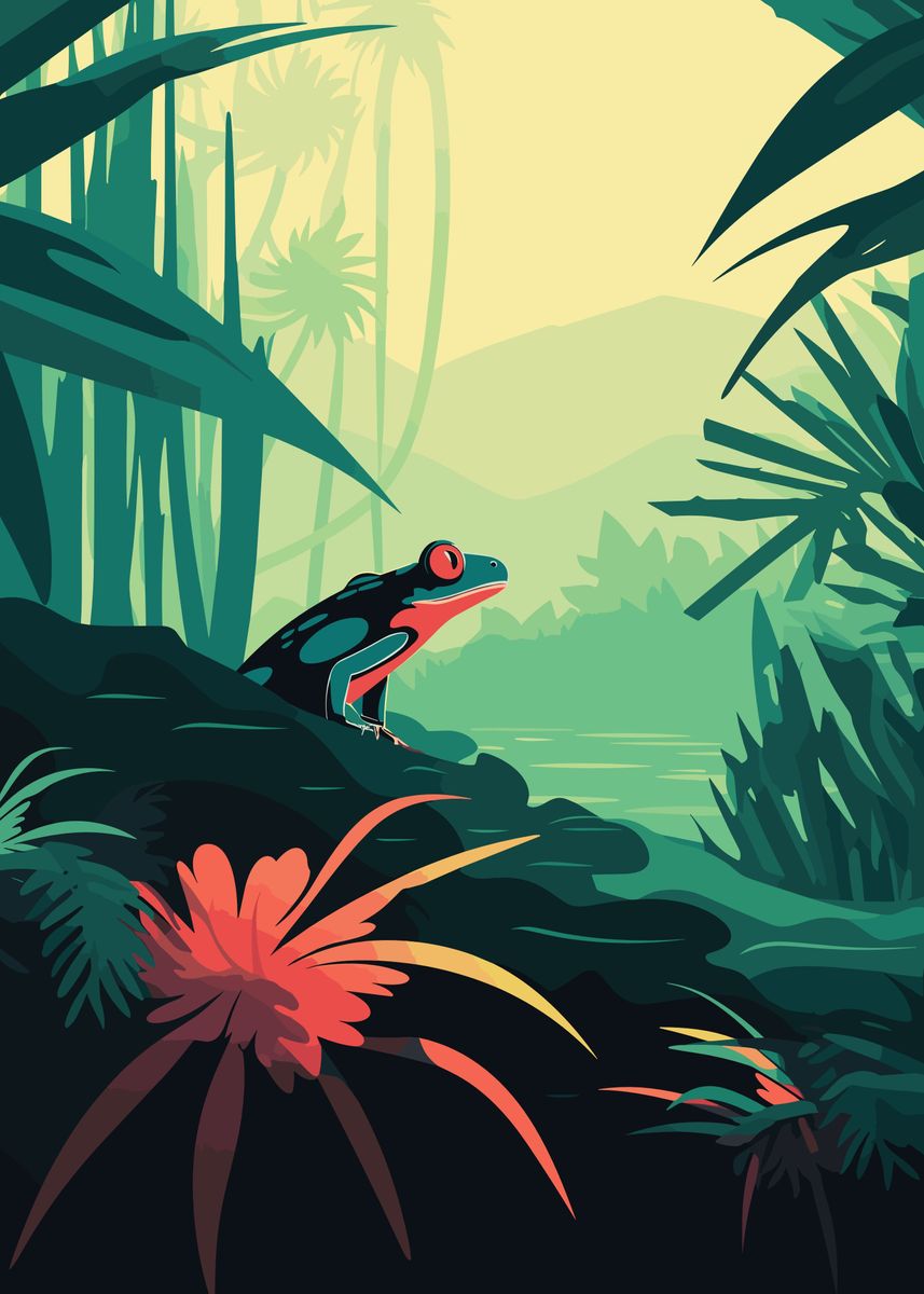 'Cute Frog in Forest' Poster, picture, metal print, paint by SuperNova ...