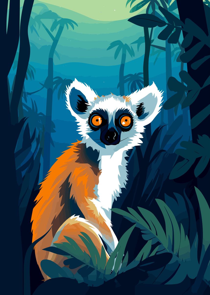'Lemur in Jungle' Poster, picture, metal print, paint by SuperNova ...