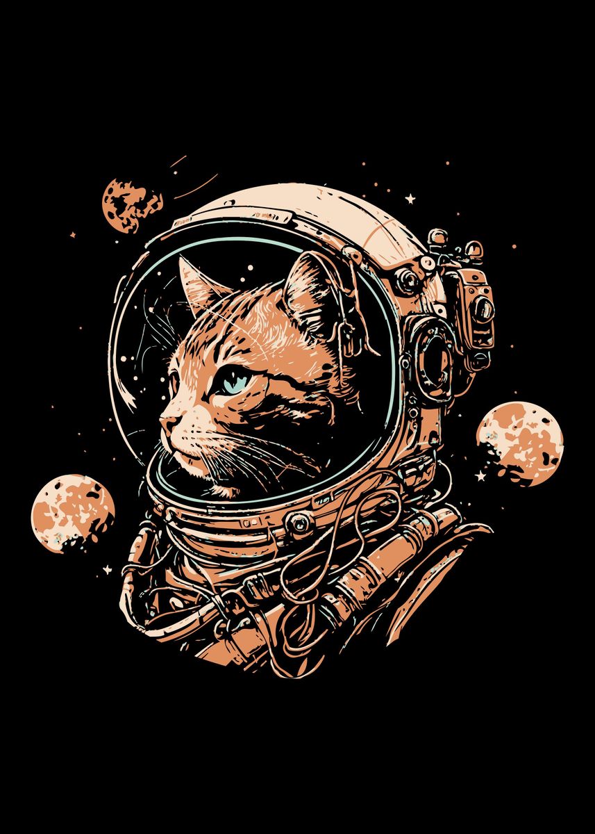 'Catstronaut' Poster, picture, metal print, paint by ArtNinja | Displate