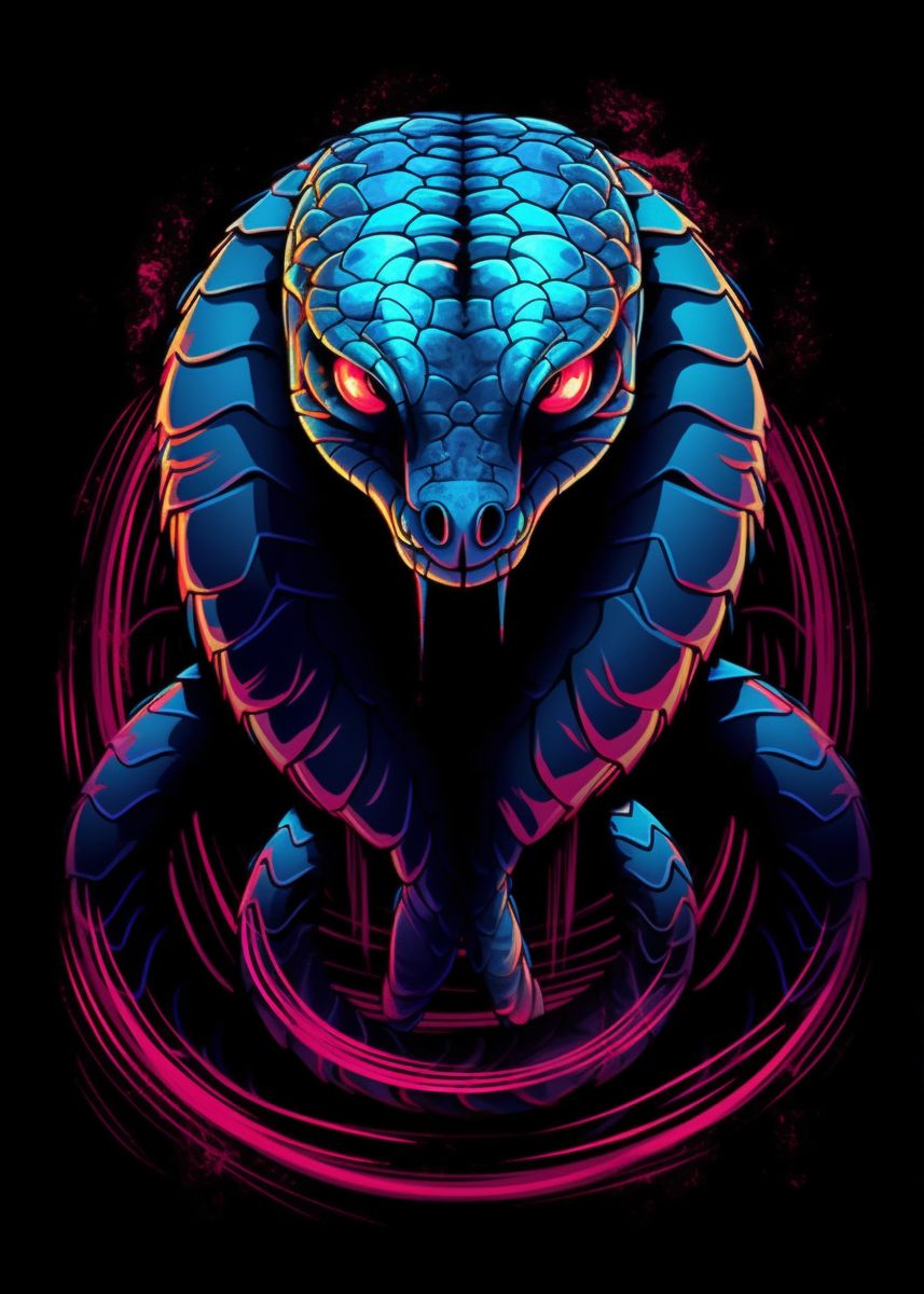 'Snake with Neon Spotlight' Poster, picture, metal print, paint by ...