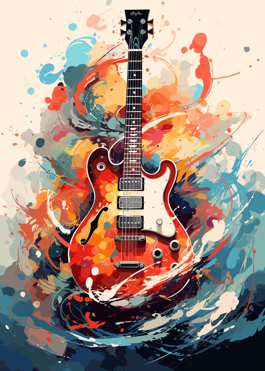 'Harmonic Elegance Guitar' Poster, picture, metal print, paint by ...