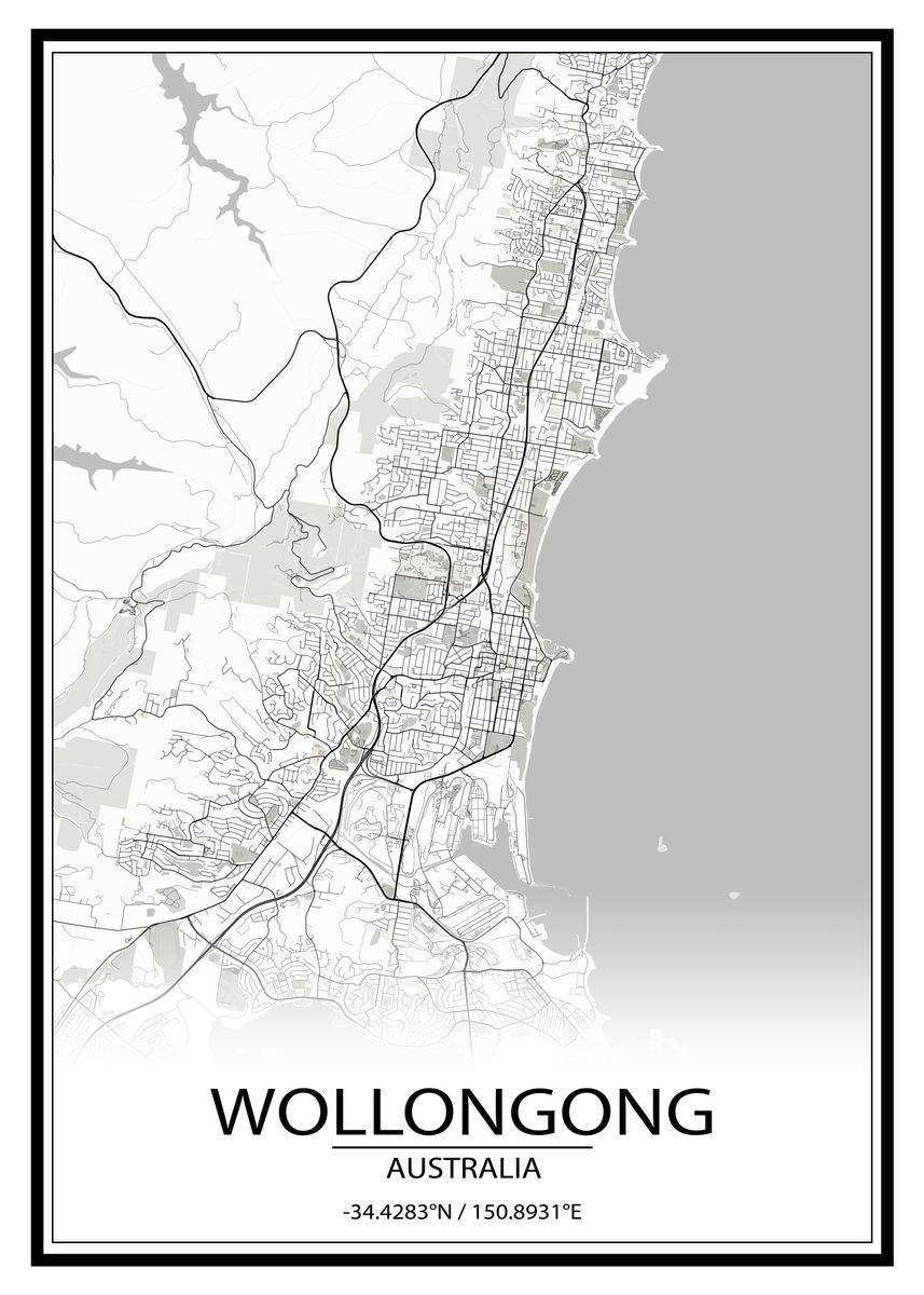 'Wollongong White City Map' Poster, picture, metal print, paint by Wall ...