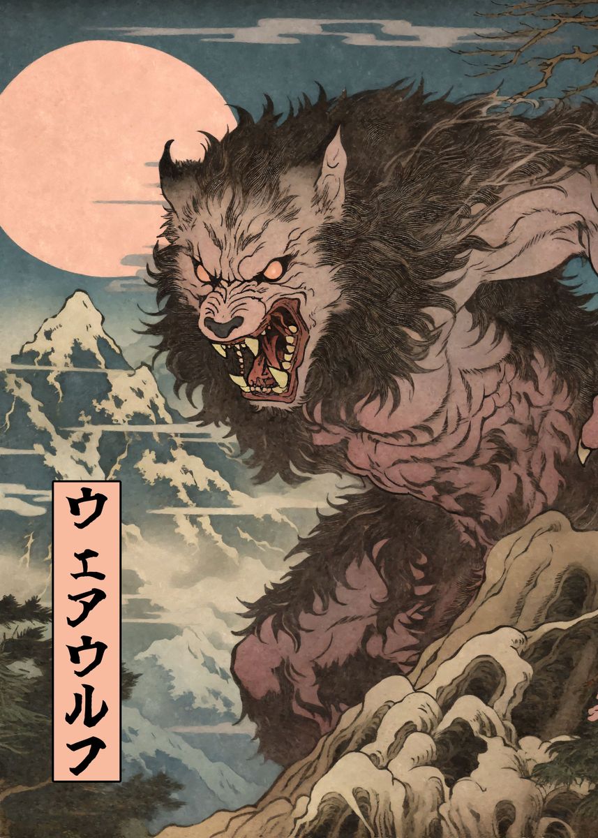 'Spooky Werewolf Woodblock' Poster, picture, metal print, paint by ...