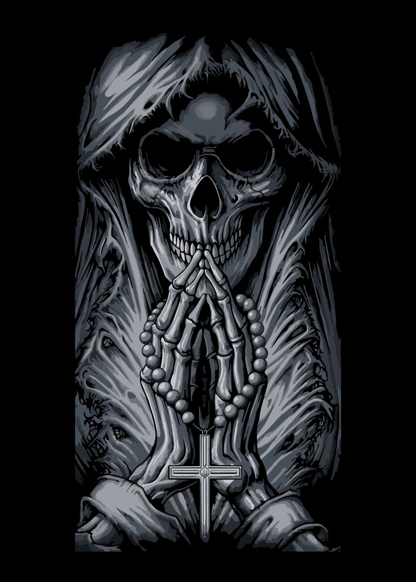 'skull demon praying' Poster, picture, metal print, paint by Green ...