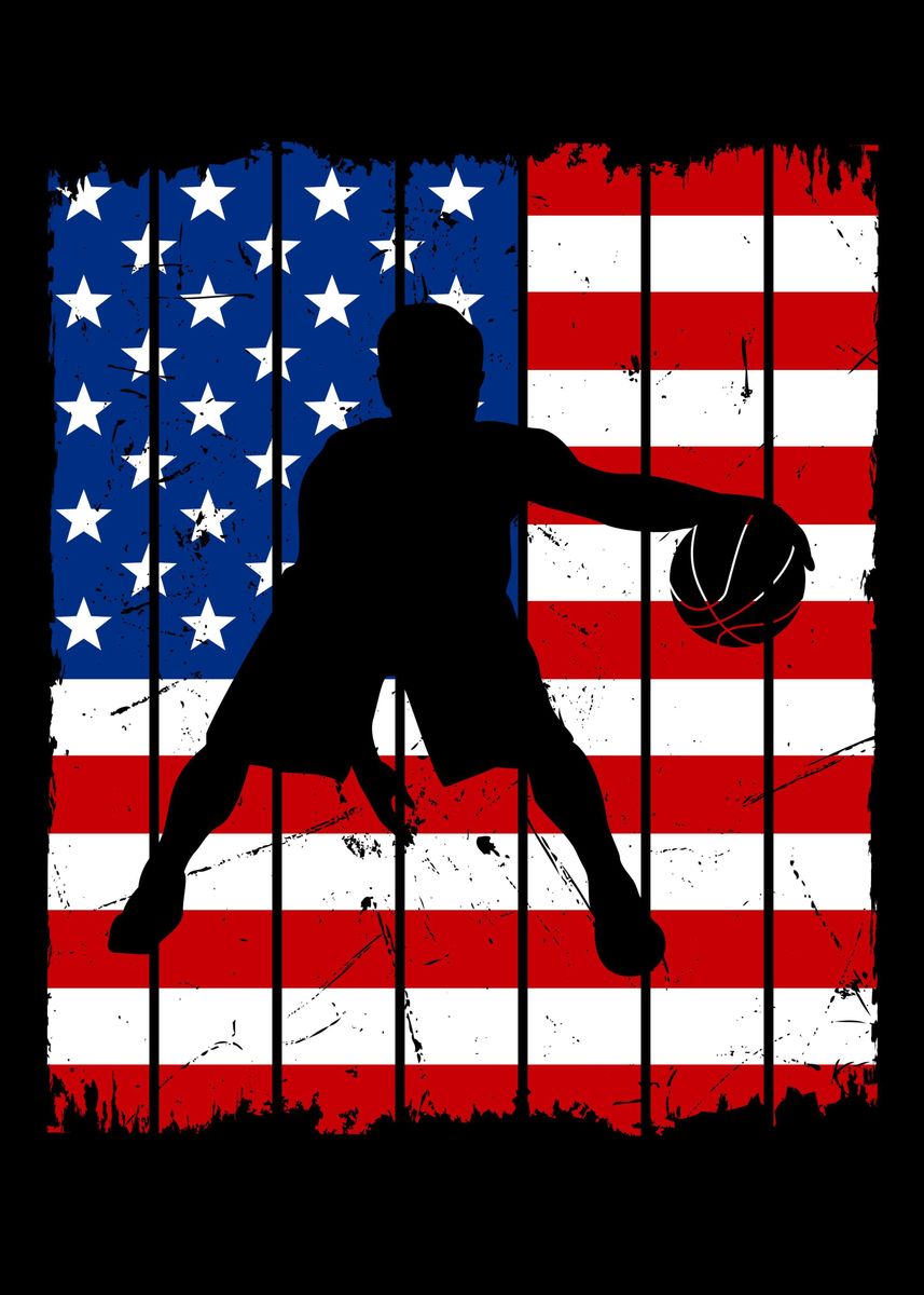 'American Flag Basketball' Poster, picture, metal print, paint by ...