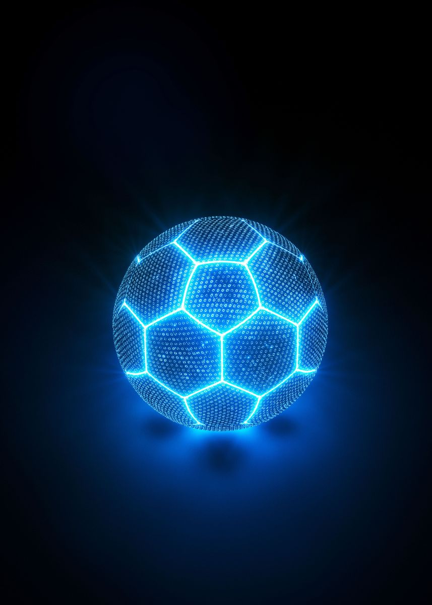 'Glowing neon soccer ball' Poster, picture, metal print, paint by ...