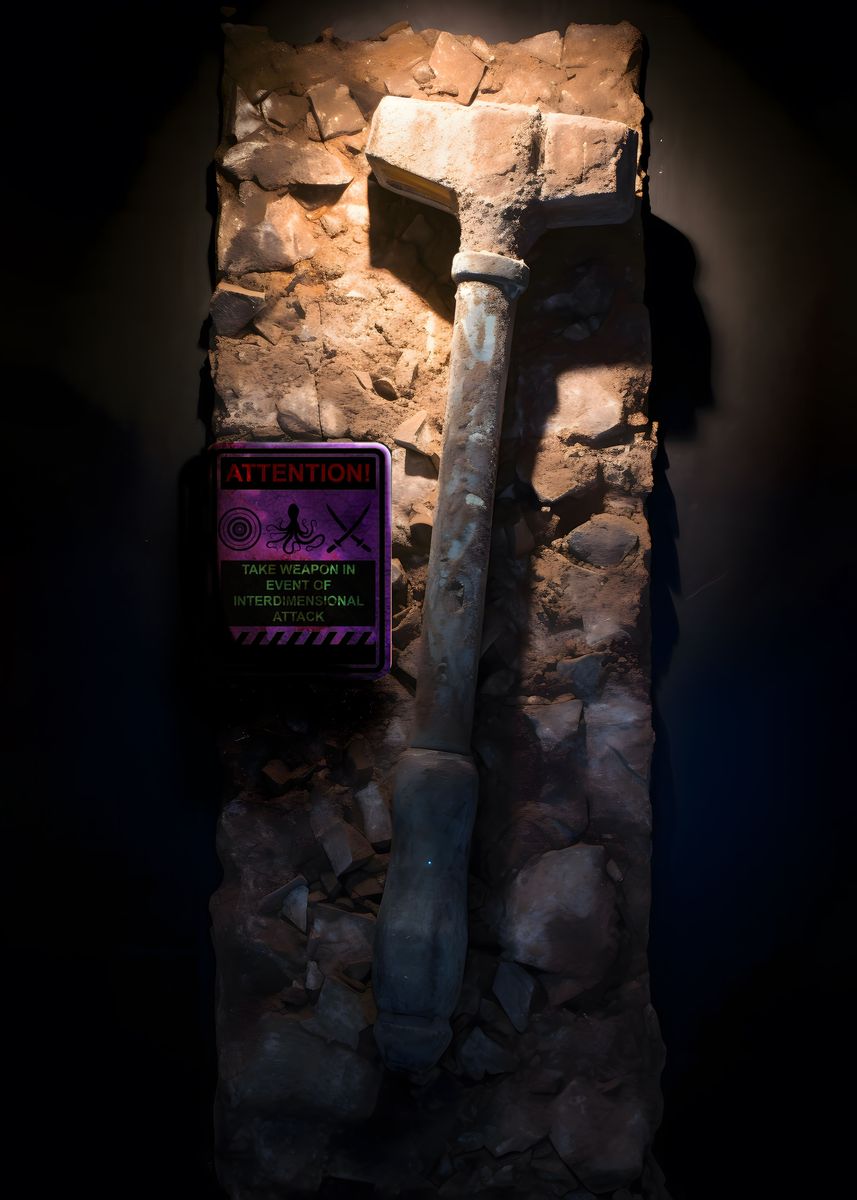 'Monster Defense Hammer' Poster by Lucky Whopper Inventions | Displate