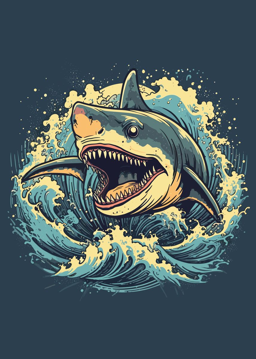'Shark Japan Great wave' Poster by Nicholas Rose | Displate