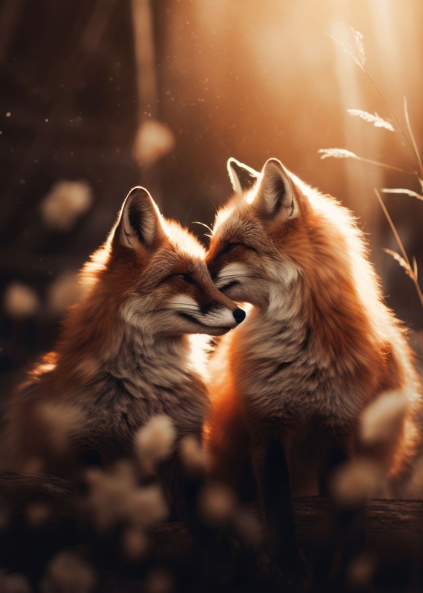 'Romantic Love Red Foxes' Poster, picture, metal print, paint by Zenz ...