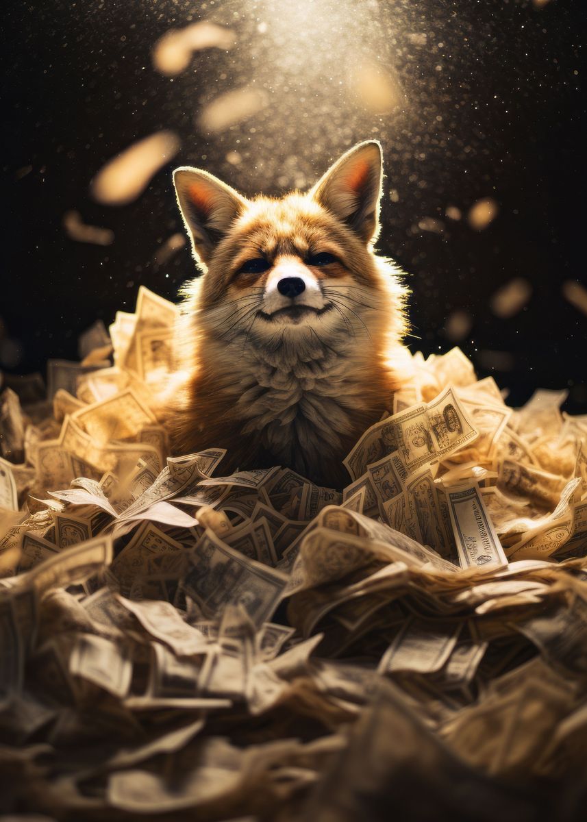 'Dollar Bills Red Fox Luxe' Poster, picture, metal print, paint by Zenz ...
