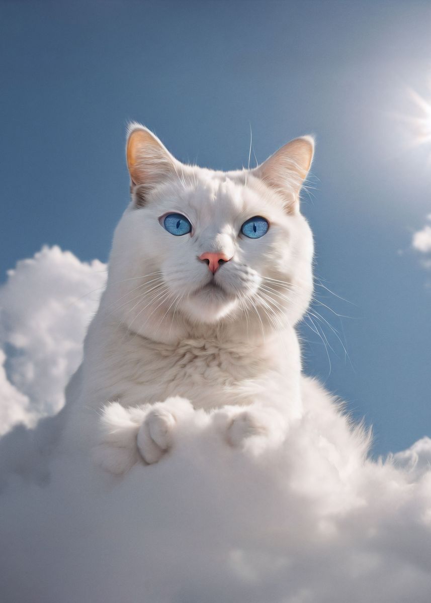 'fluffy cloud cat' Poster, picture, metal print, paint by Oleg S ...