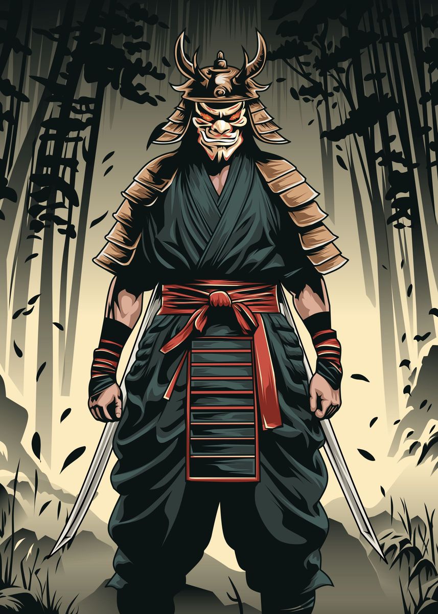 'Oni mask Samurai' Poster, picture, metal print, paint by Miracle ...