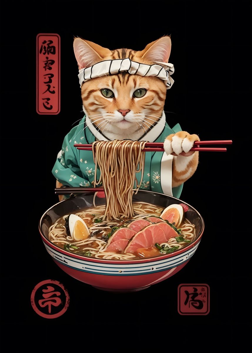 'Ramen Cat Japanese' Poster, picture, metal print, paint by Xăm Việt ...
