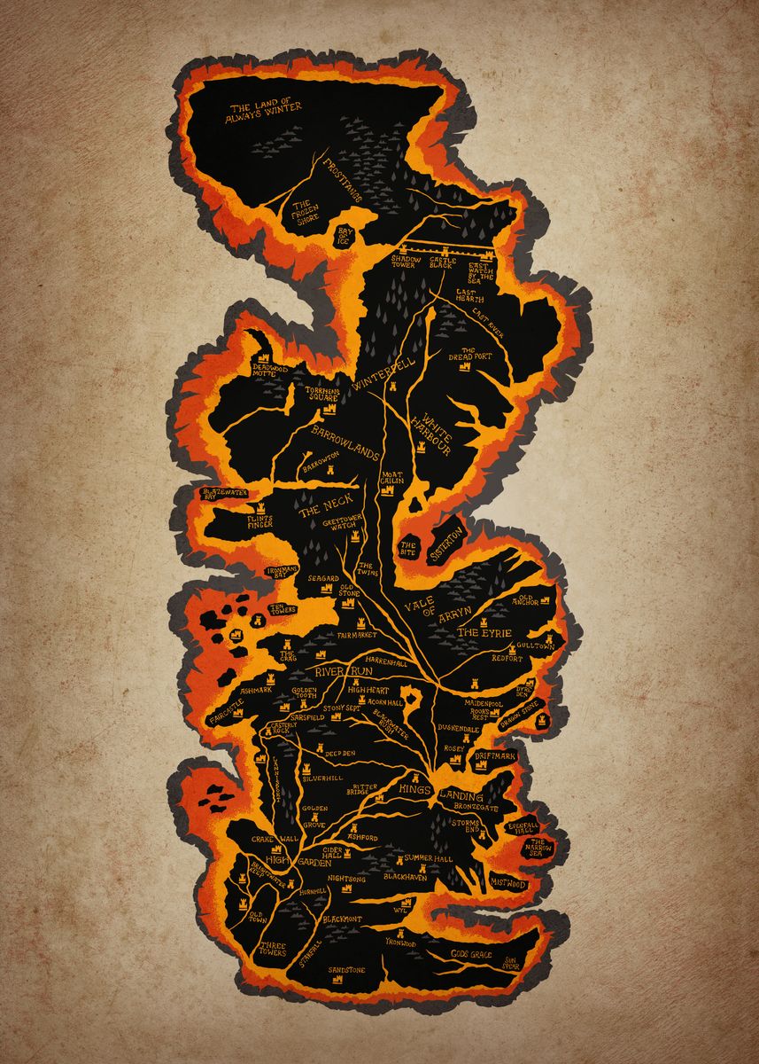 'Westeros Paper Map' Poster, picture, metal print, paint by House of ...