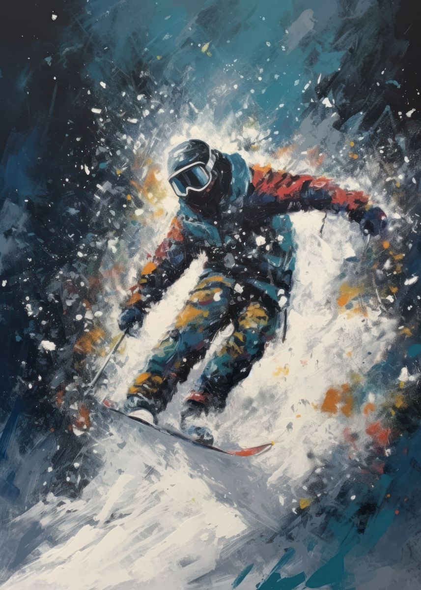 'Snowboarder Oil Painting' Poster, picture, metal print, paint by Usama ...
