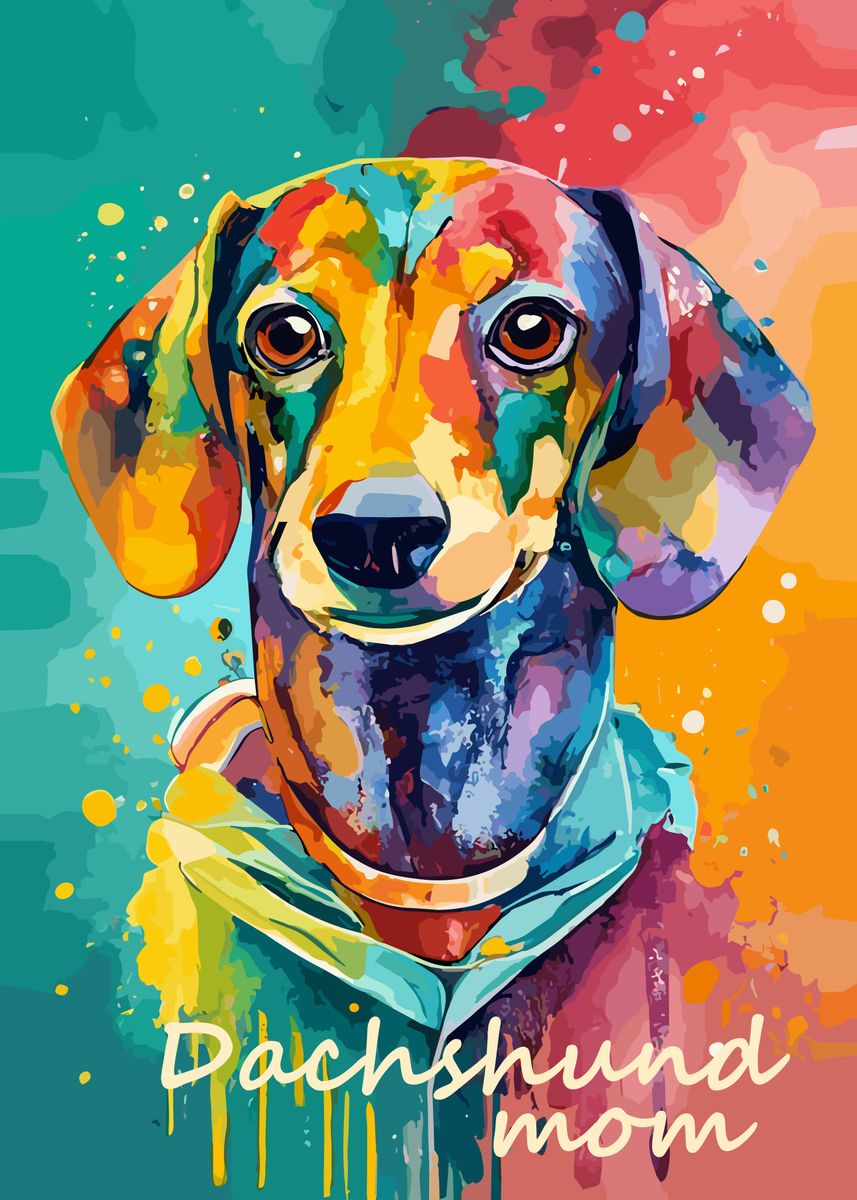 'Colorful Dachshund Mom' Poster, picture, metal print, paint by Jovana ...
