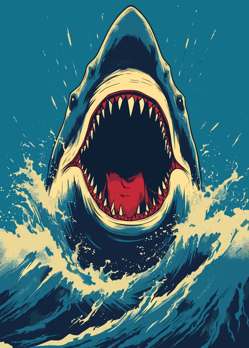 'Shark Japan Great wave' Poster, picture, metal print, paint by ...