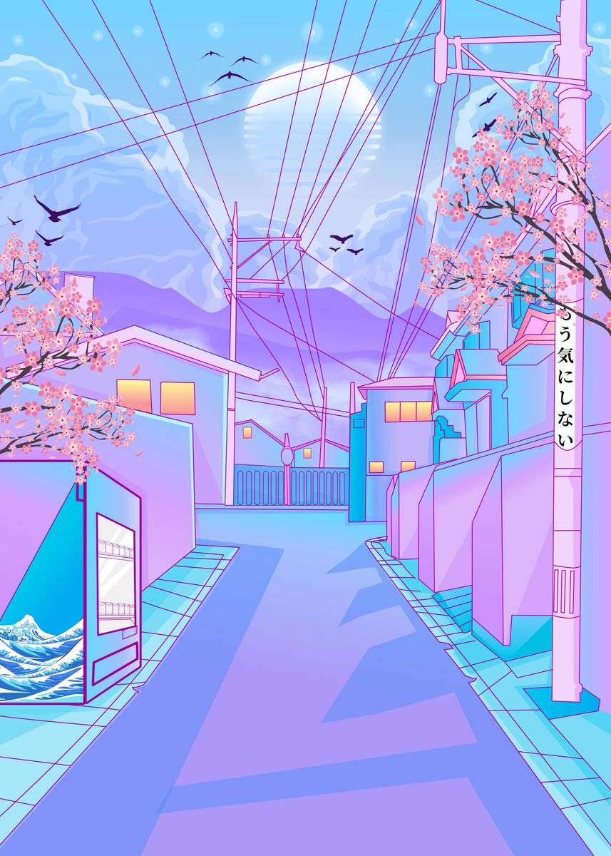 'japanese vibes city pastel' Poster, picture, metal print, paint by ...