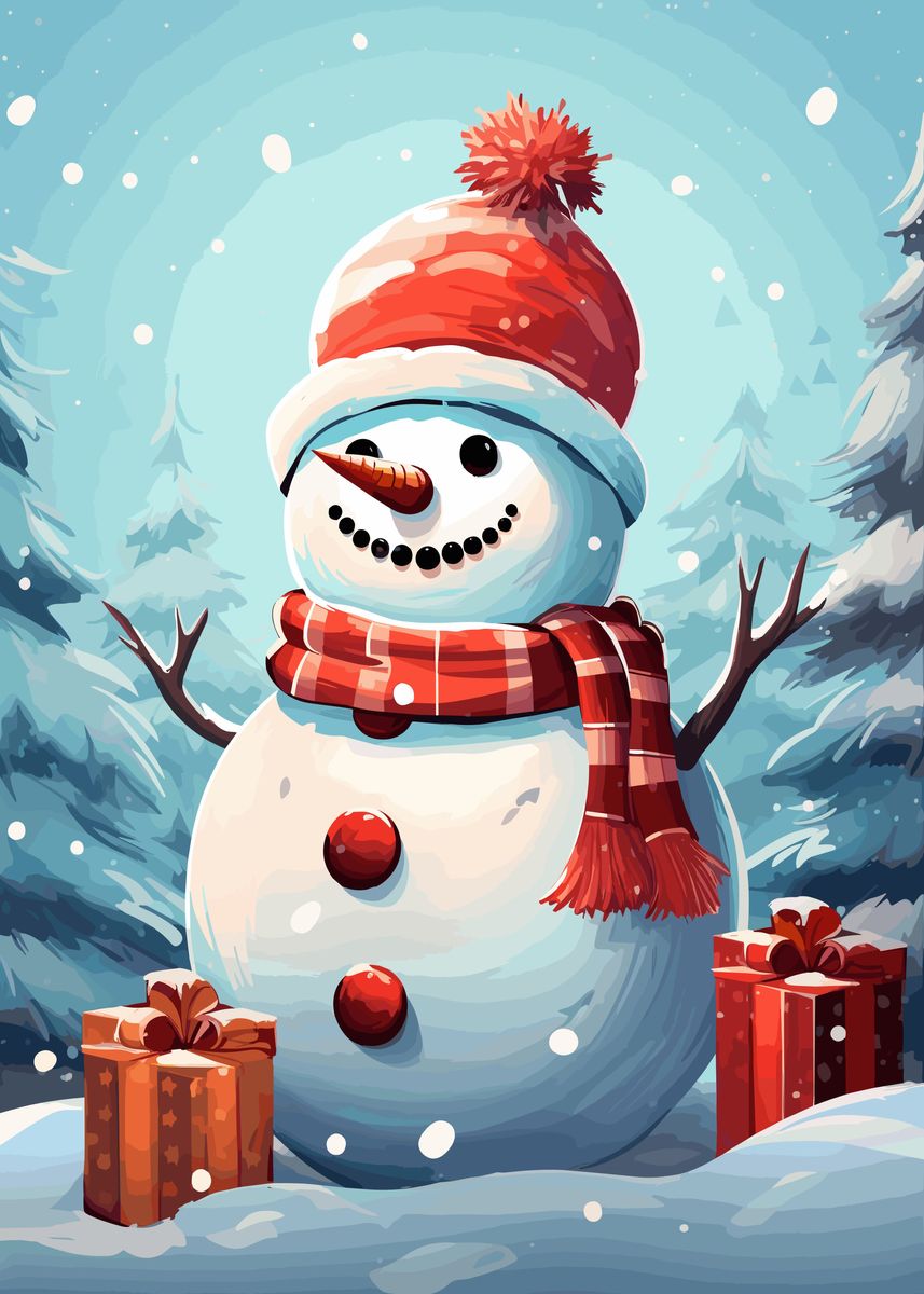'Snowman Christmas' Poster, picture, metal print, paint by Mesh | Displate