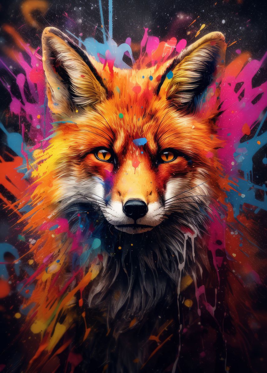 'Graffiti Splatter Fox Wall' Poster, picture, metal print, paint by Zenz | Displate