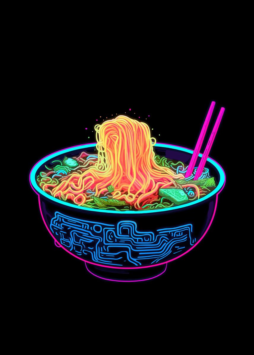 'ramen japan neon' Poster, picture, metal print, paint by Mike Stand ...