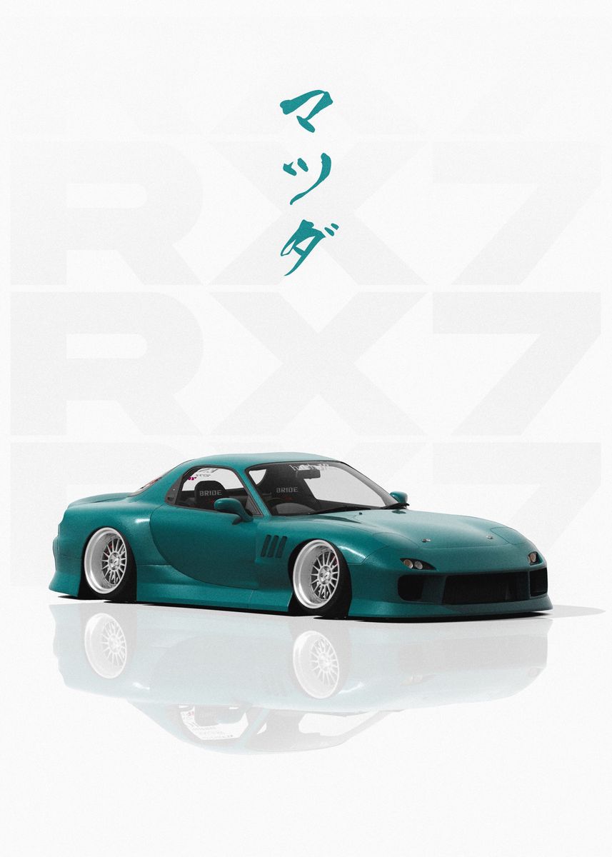 'Green JDM Mazda RX7 FD' Poster, picture, metal print, paint by Yannick ...
