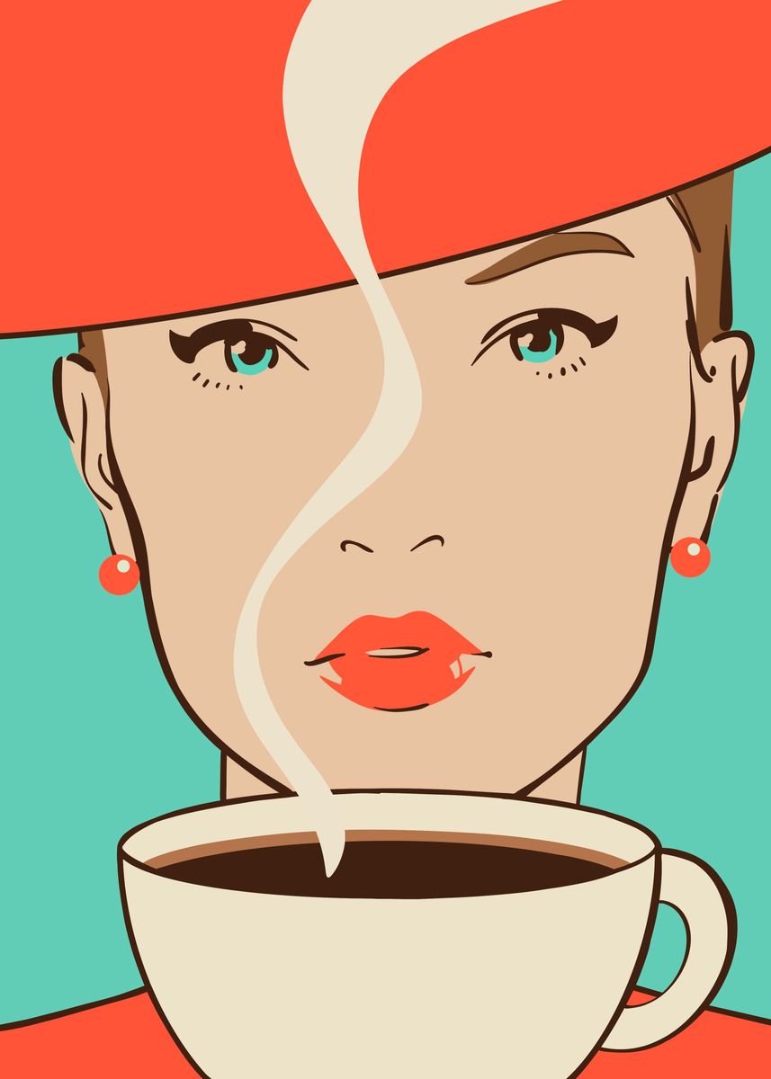 'Coffee smell' Poster, picture, metal print, paint by Selja Cute | Displate