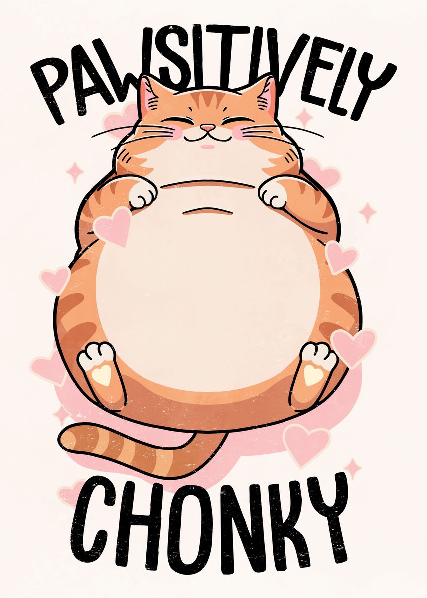 'Positively Chonky Cat' Poster, picture, metal print, paint by Fanfreak ...