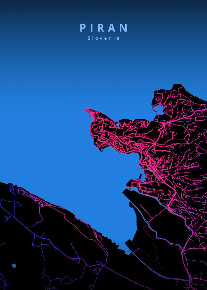 'Piran Slovenia Map' Poster, picture, metal print, paint by Deeo | Displate